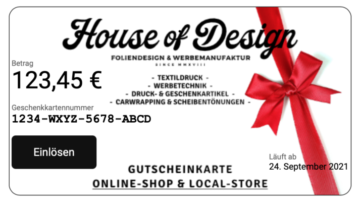 Digitaler House of Design Gutschein - House of Design